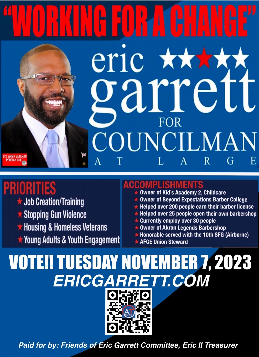 Eric Garrett – Democrat / U.S Army Veteran